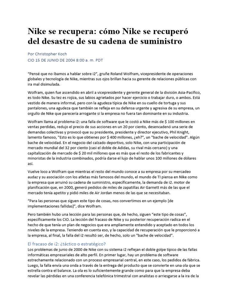 Recuperación de Nike tras fallo de i2 | PDF | Planificación de recursos ...