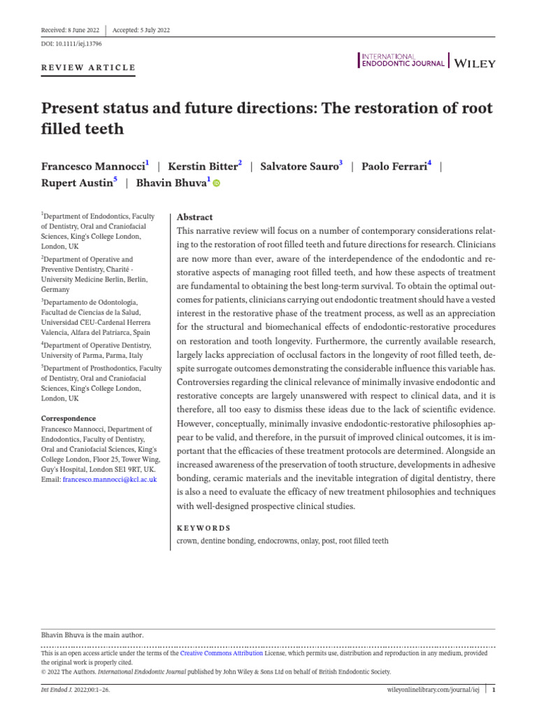 Endodontic Restoration Insights | PDF | Dentin | Human Tooth