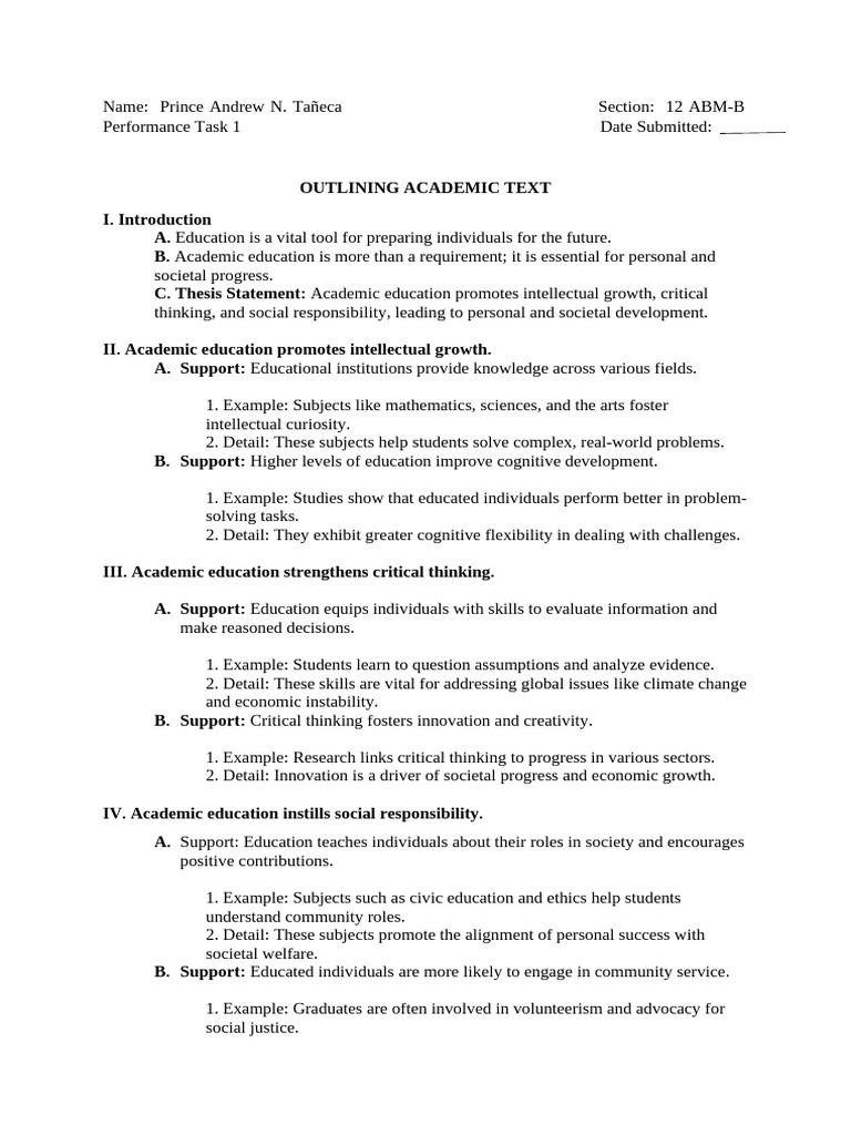 Outlining Academic Text 4 | PDF | Critical Thinking | Thought