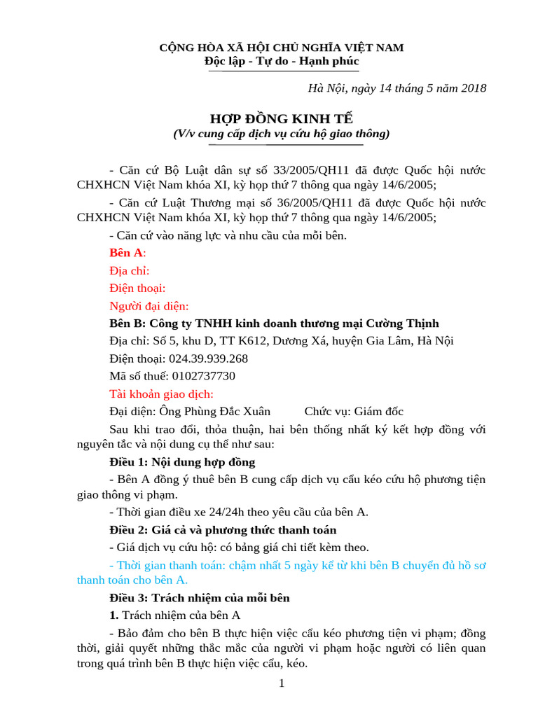 Hop Dong Kinh Te Cty Cuong Thinh | PDF