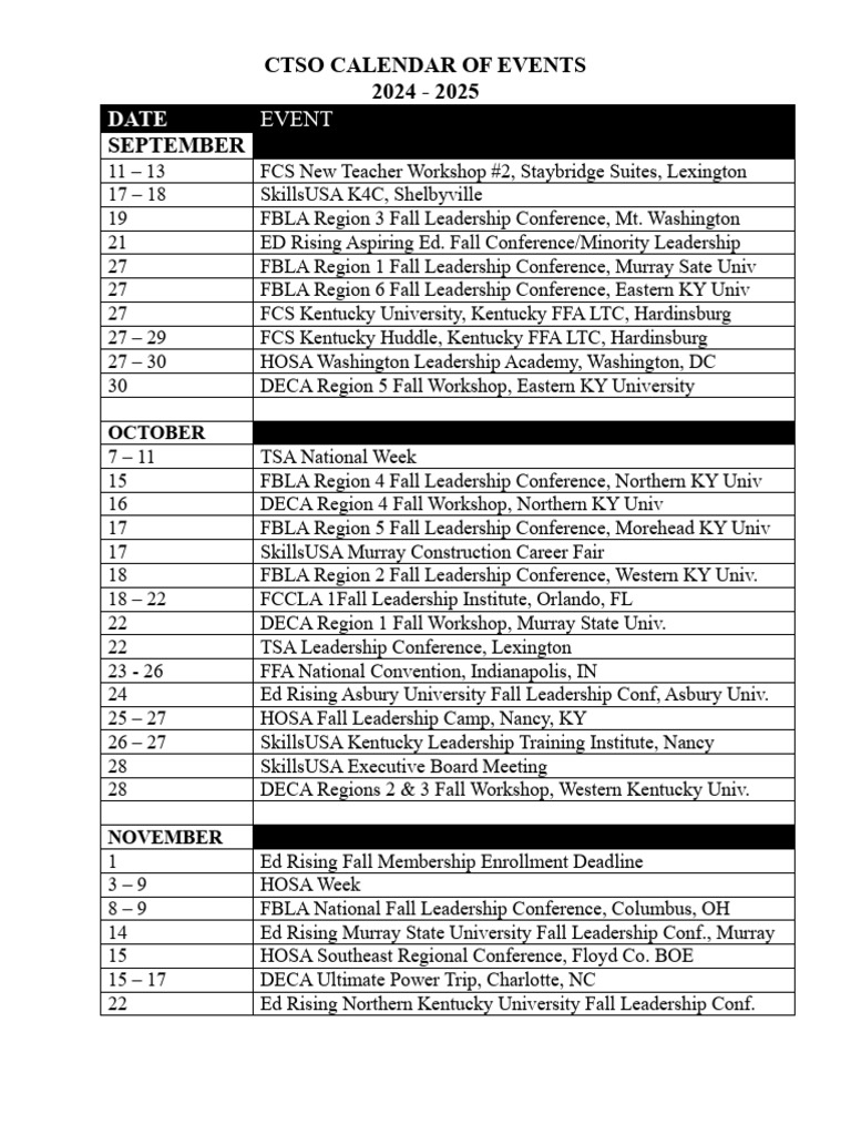 CTSO Calendar of Events | PDF | Kentucky | Pedagogy