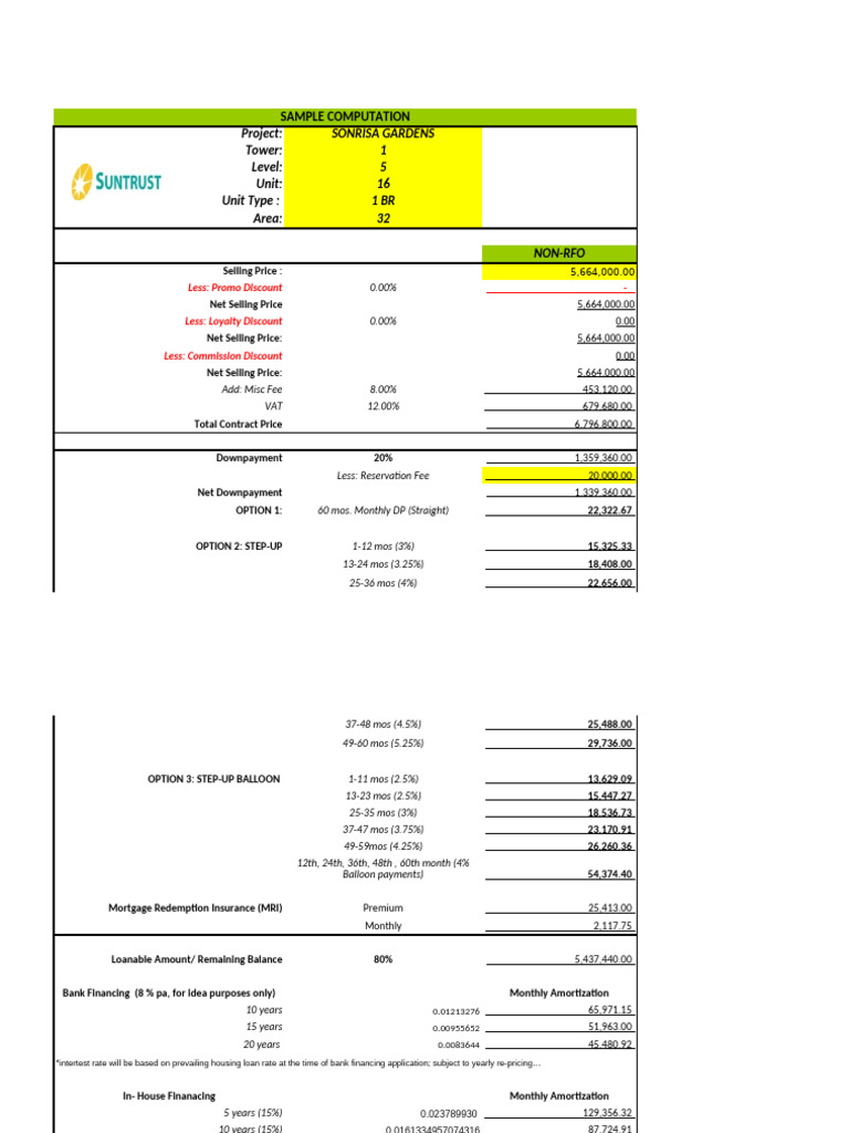 T1 5F U16 1BR Sample Computation | PDF | Loans | Mortgages