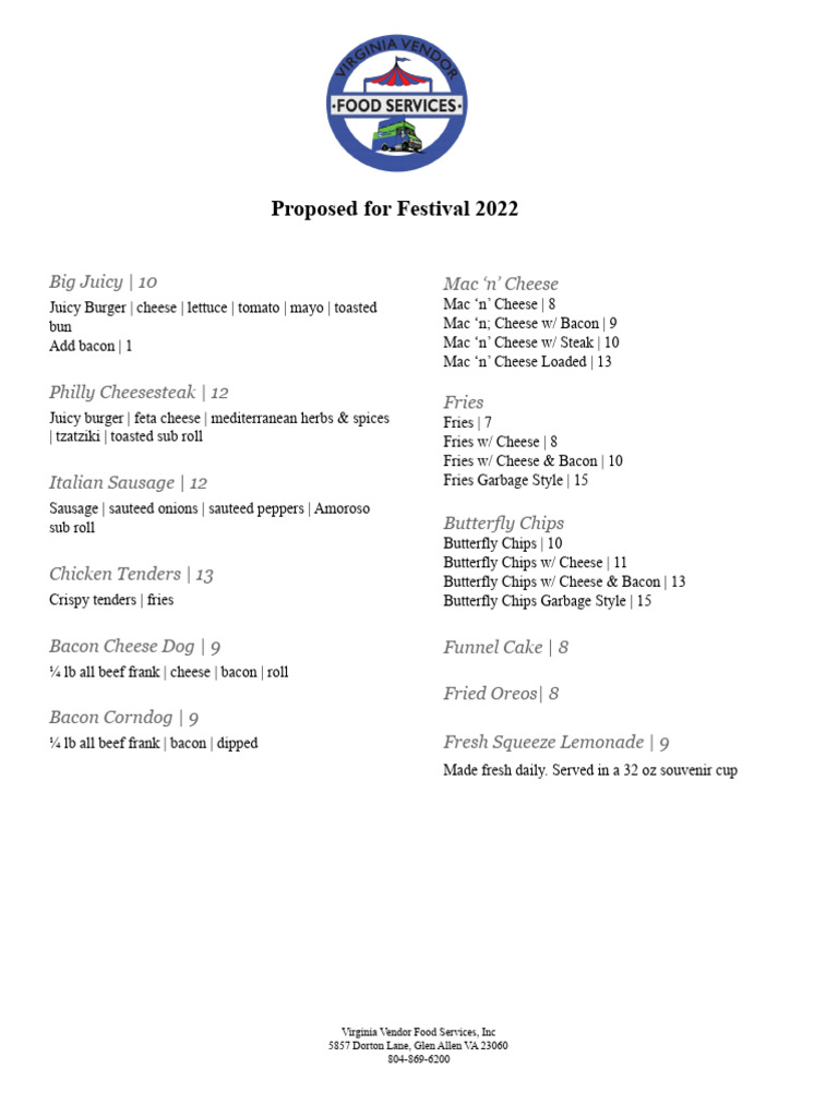 Festival 2022 Food Menu Highlights | PDF