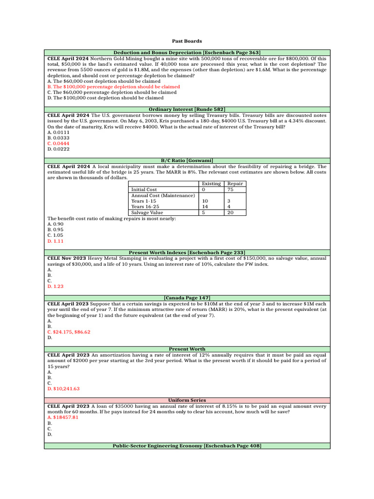 Engineering Economics Past Boards | PDF | Depreciation | Interest