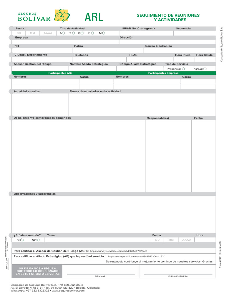 Formato Arl Bolivar at 031 Vigente | PDF | Business