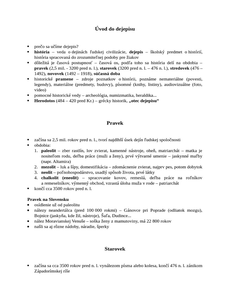 Poznámky DEJ 1 | PDF