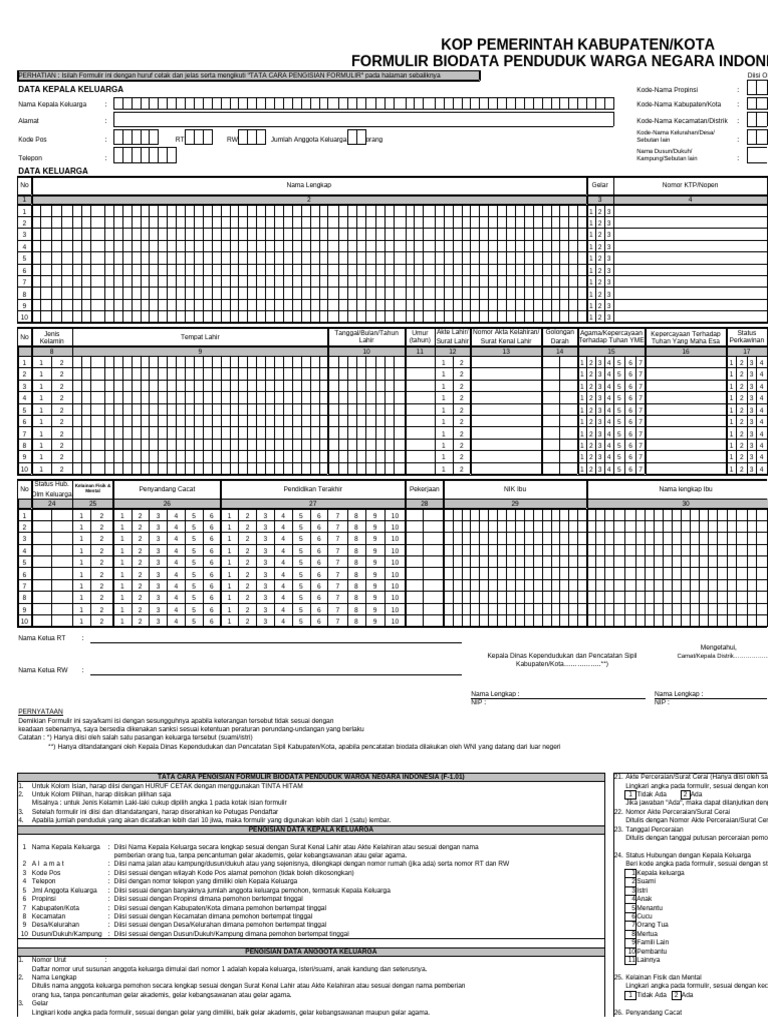FORMULIR F-1.01 BIODATA PENDUDUK | PDF