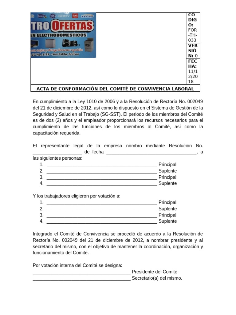 Conformación del Comité de Convivencia Laboral | PDF | Gobierno
