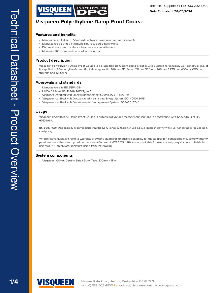 Visqueen Polyethylene Damp Proof Course Datasheet | PDF | Building ...