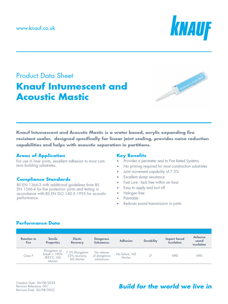 Knauf Intumescent and Acoustic Mastic Product Data Sheet | PDF ...