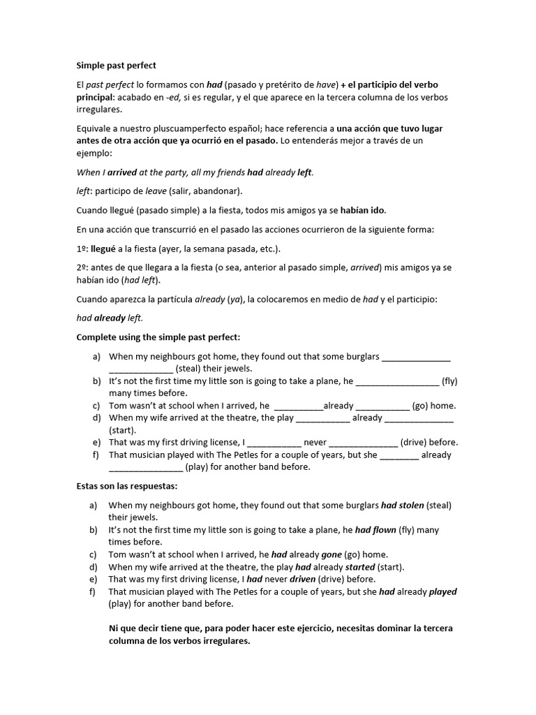 Understanding Past Perfect Tense | PDF | Language Arts & Discipline