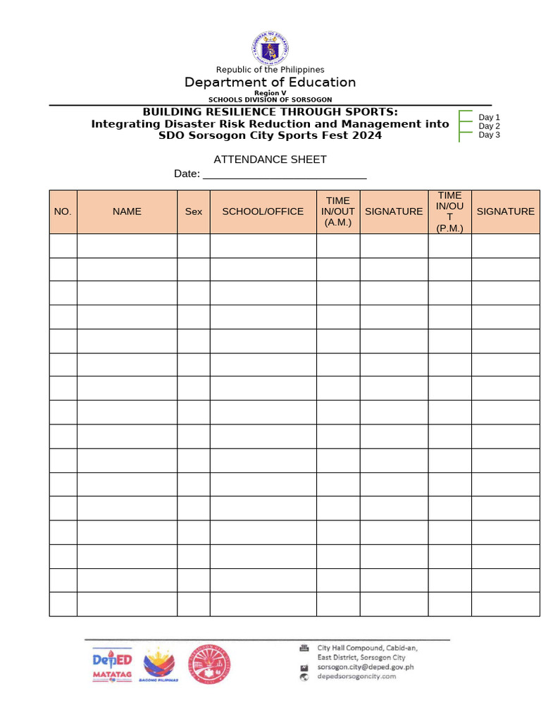SDO Sor City Sports Fest 2024 ATTENDANCE Form | PDF