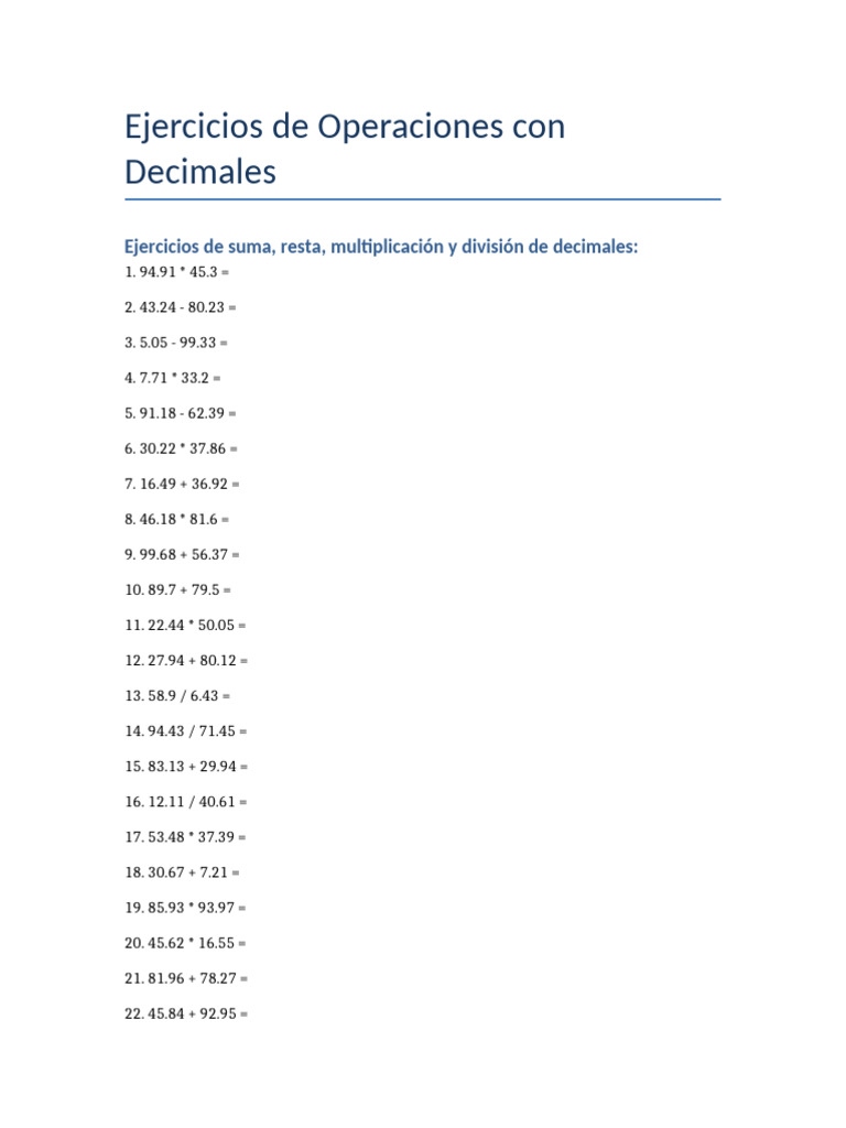 Ejercicios Decimales | PDF