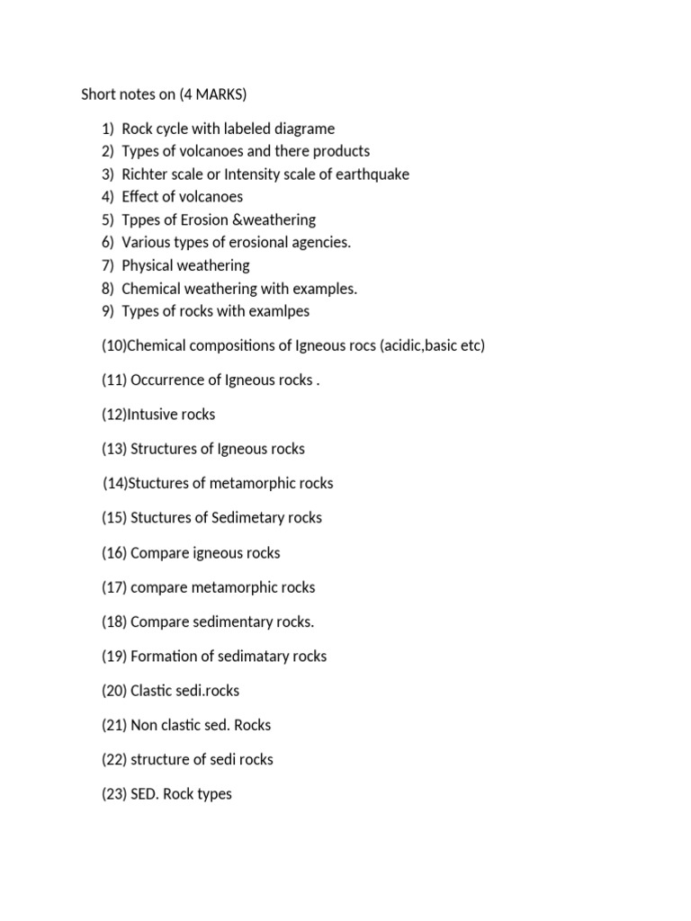 Sample Que Foe 4 Marks Short Notes On Following Mining Geology | PDF ...