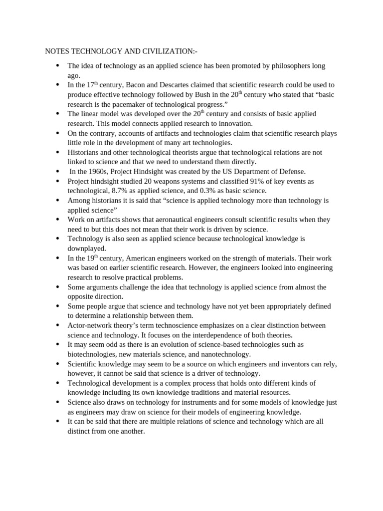 Notes Technology and Civilization | PDF | Science | Knowledge
