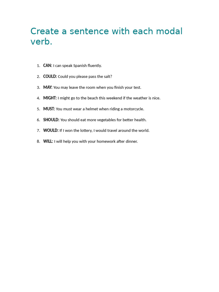 Modal Verb Sentence Examples | PDF