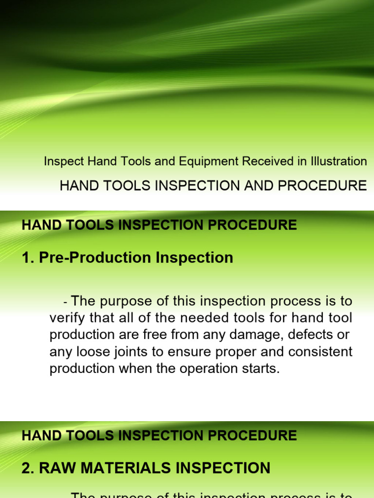 Hand Tools Inspection and Procedure | PDF | Tools | Materials