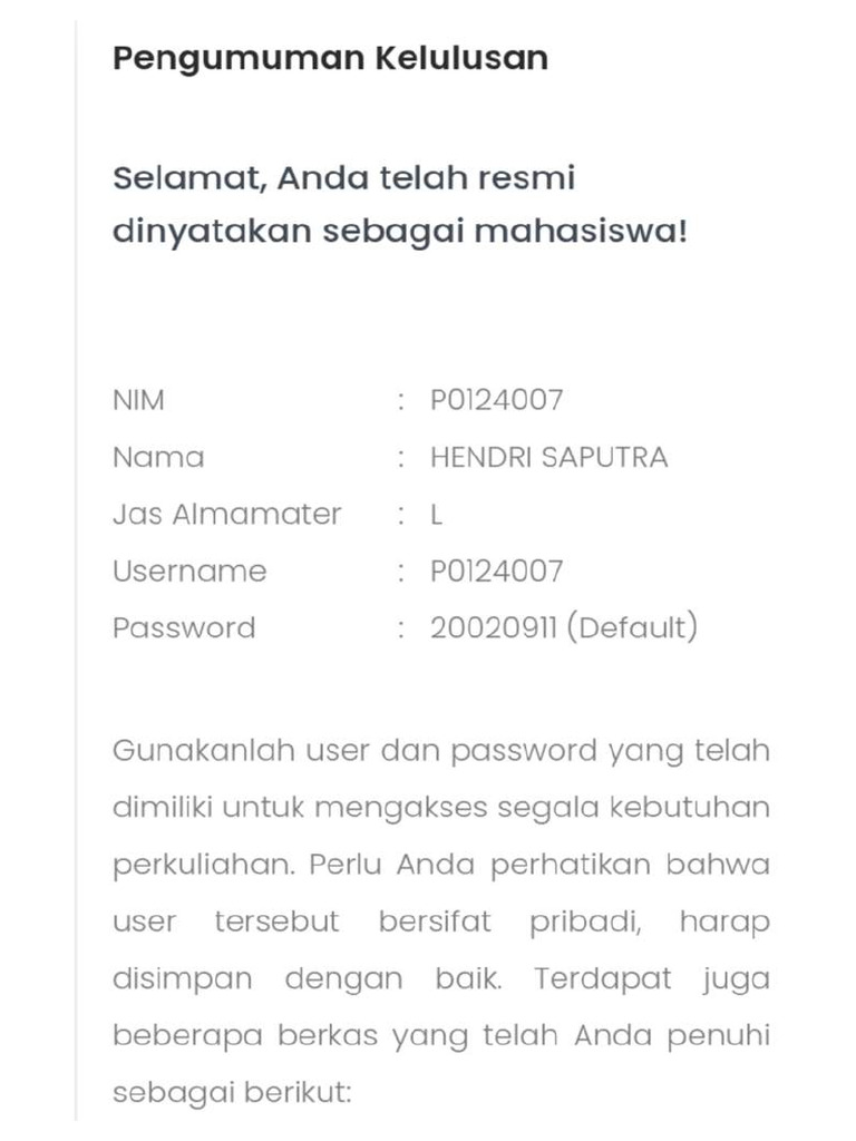 Bukti Kelulusan PMB | PDF