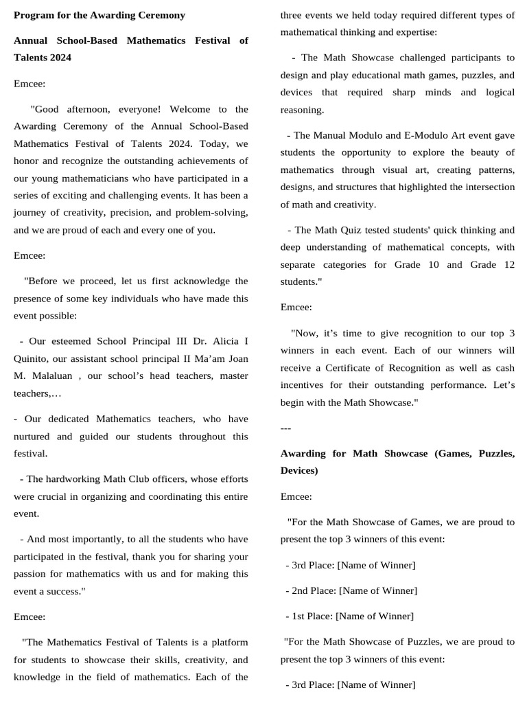 Program | PDF | Mathematics | Behavior Modification