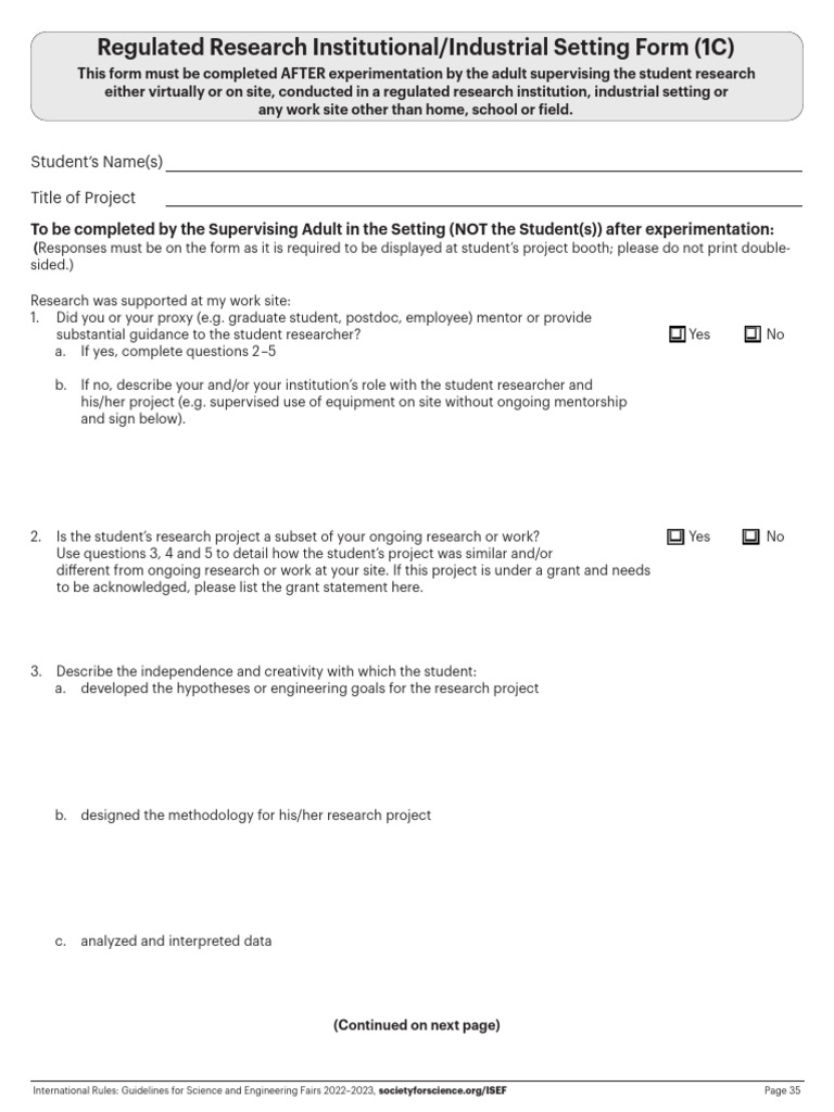Regulated Research Institutional Form 1C | PDF | Methodology
