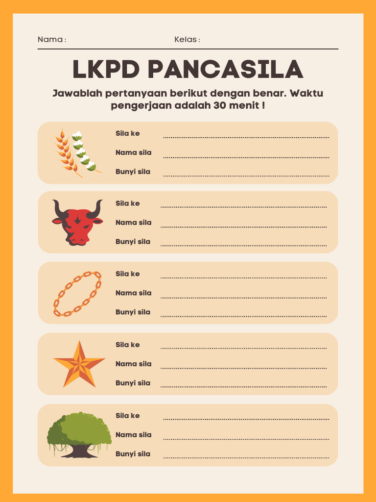 Kuning Ilustrasi Contoh LKPD Pancasila Lembar Kerja Sekolah | PDF | Seni & Disiplin Bahasa