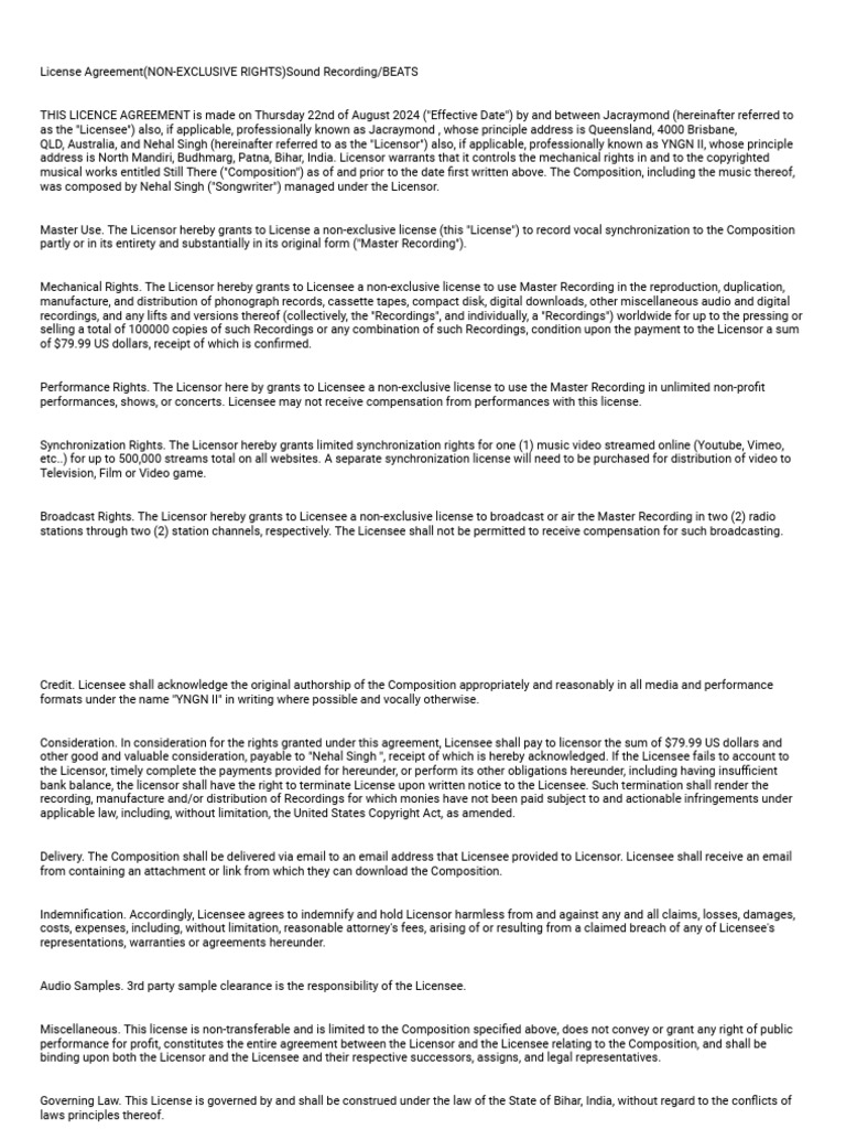 Stem Lease Agreement | PDF | License | Sound Recording And Reproduction