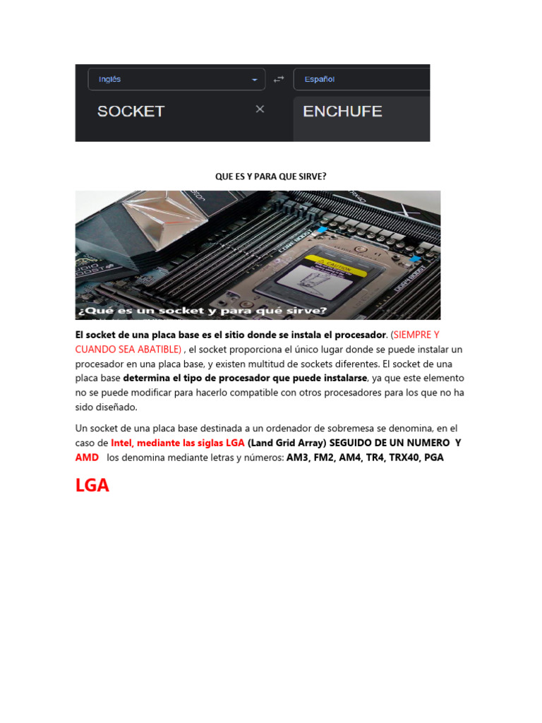 Socket Que Es y para Que Sirve | PDF | Microprocesador | Soldadura