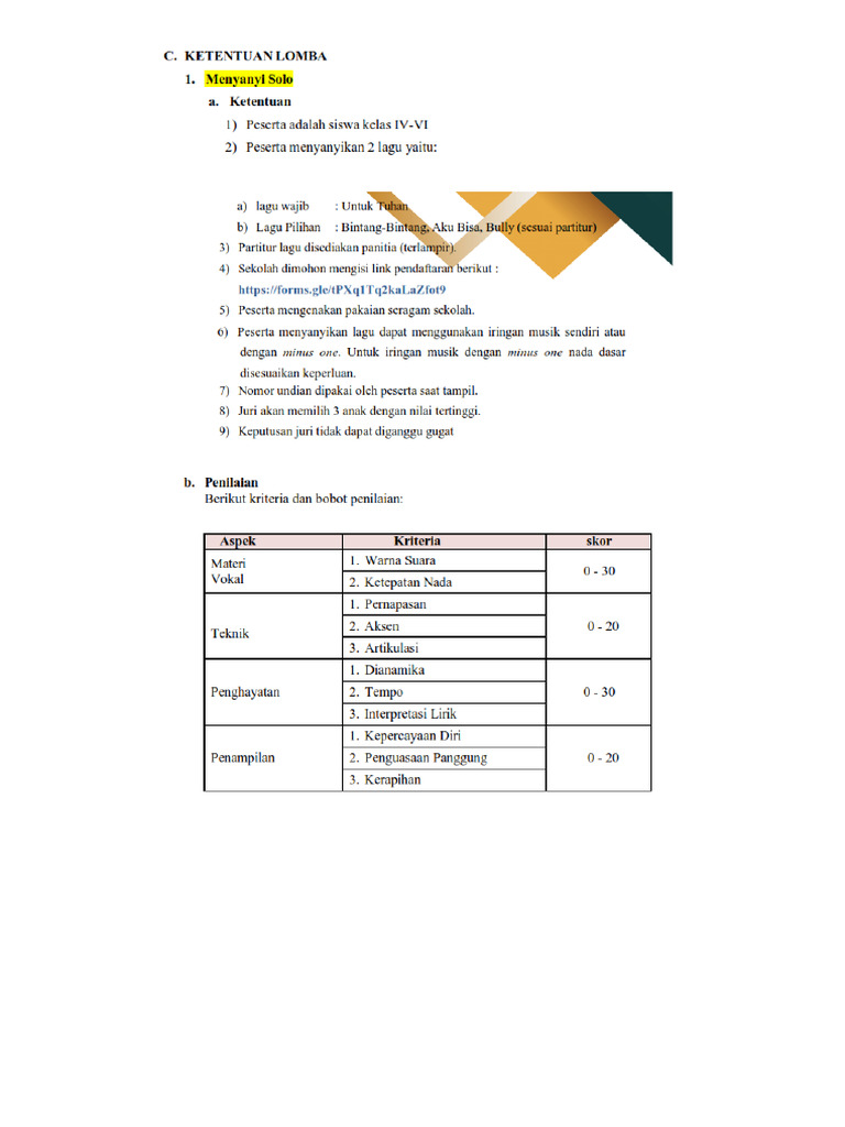 Juknis Lomba Menyanyi Solo | PDF
