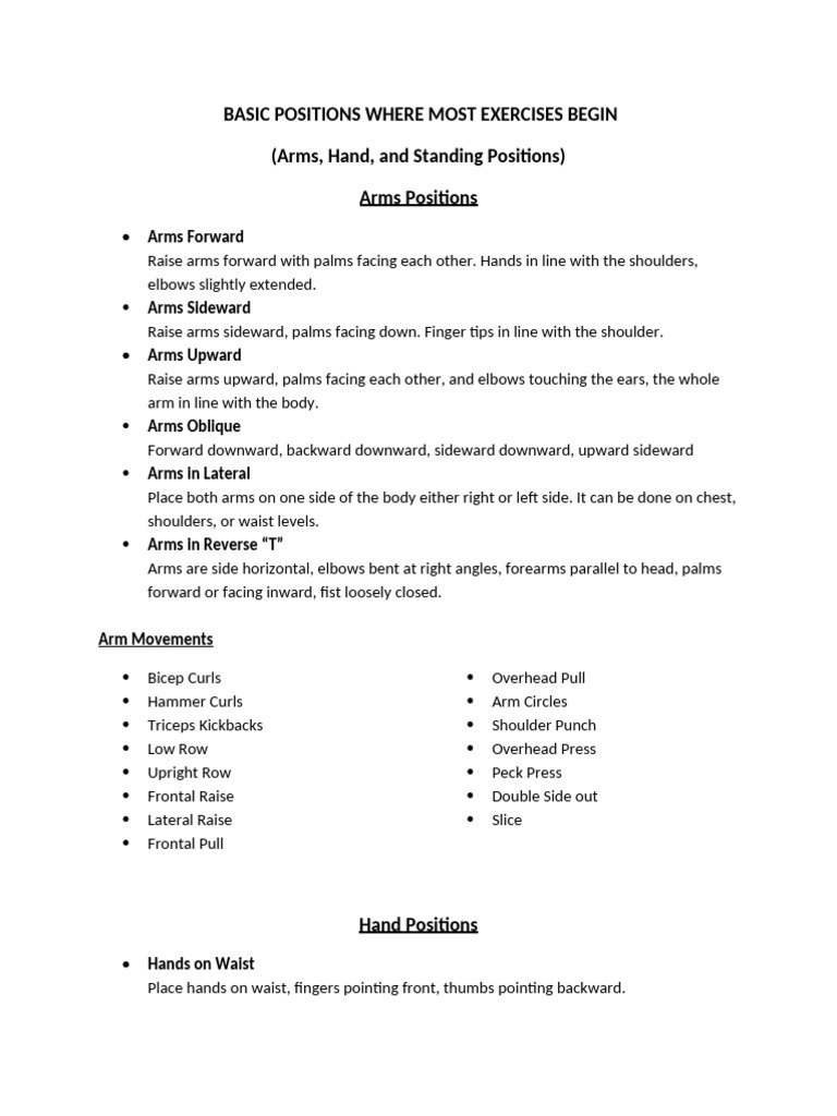 Basic Positions and Exercises | PDF | Hand | Elbow
