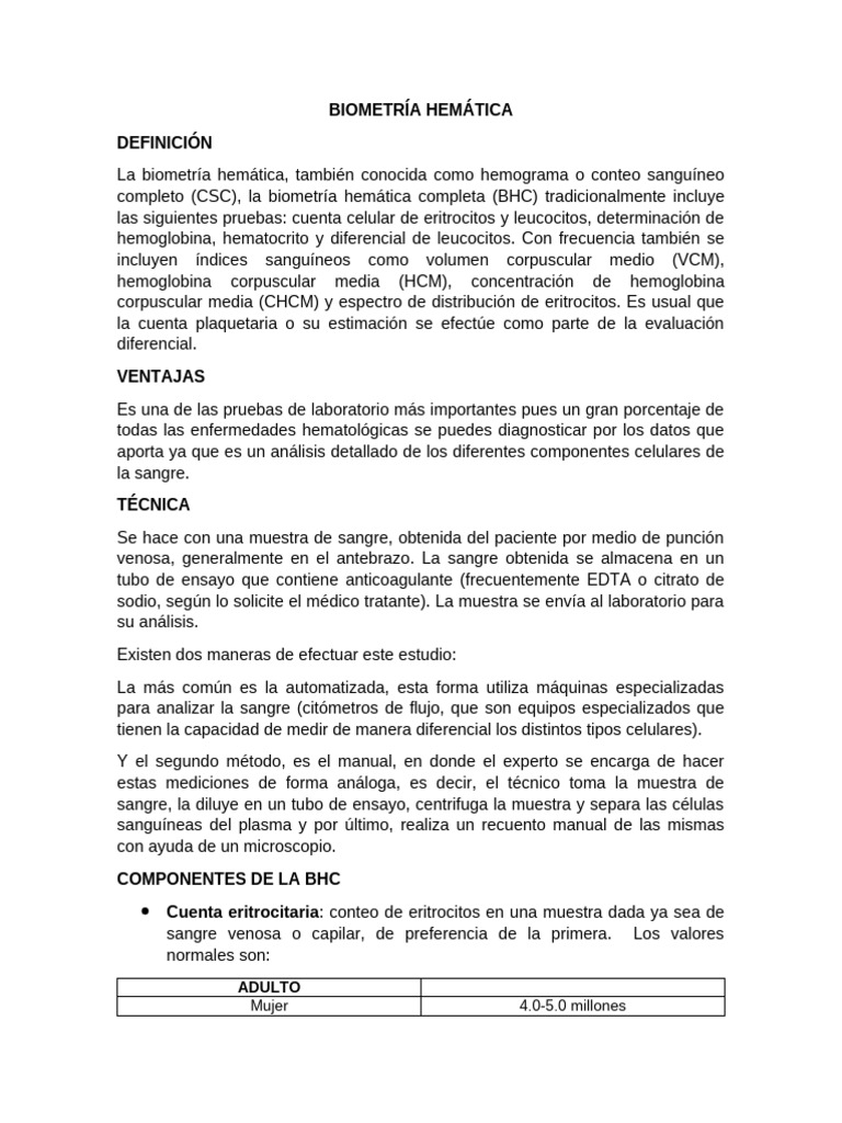 Guía de Biometría Hemática y Valores Normales | PDF | Sangre | Glóbulo rojo