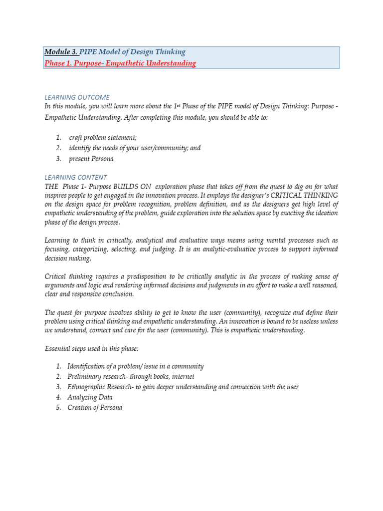 Module-3-PIPE-MODEL-OF-DESIGN-THINKING | PDF | Interview | Critical ...