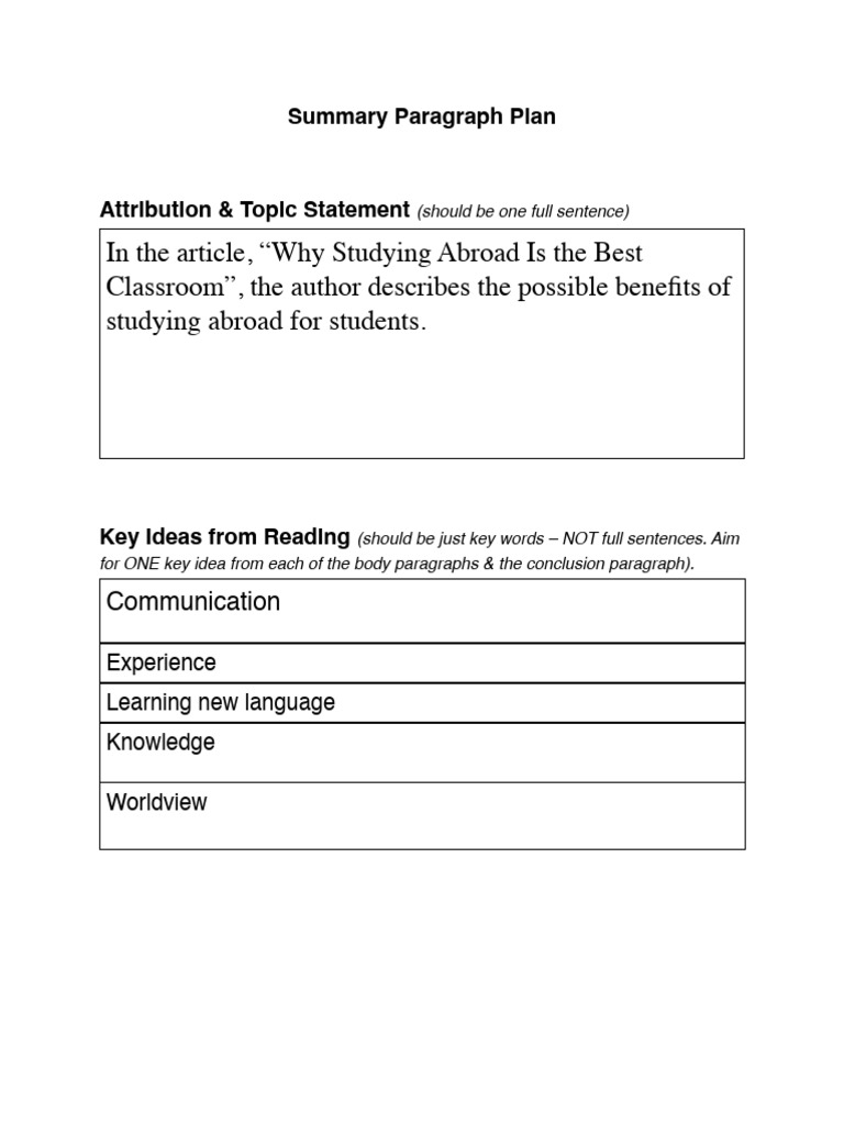 Summary Paragraph Plan - Summer 2024 | PDF
