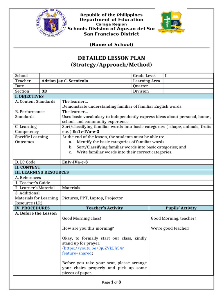 DepED Lesson Plan Format | PDF | Teachers | Learning