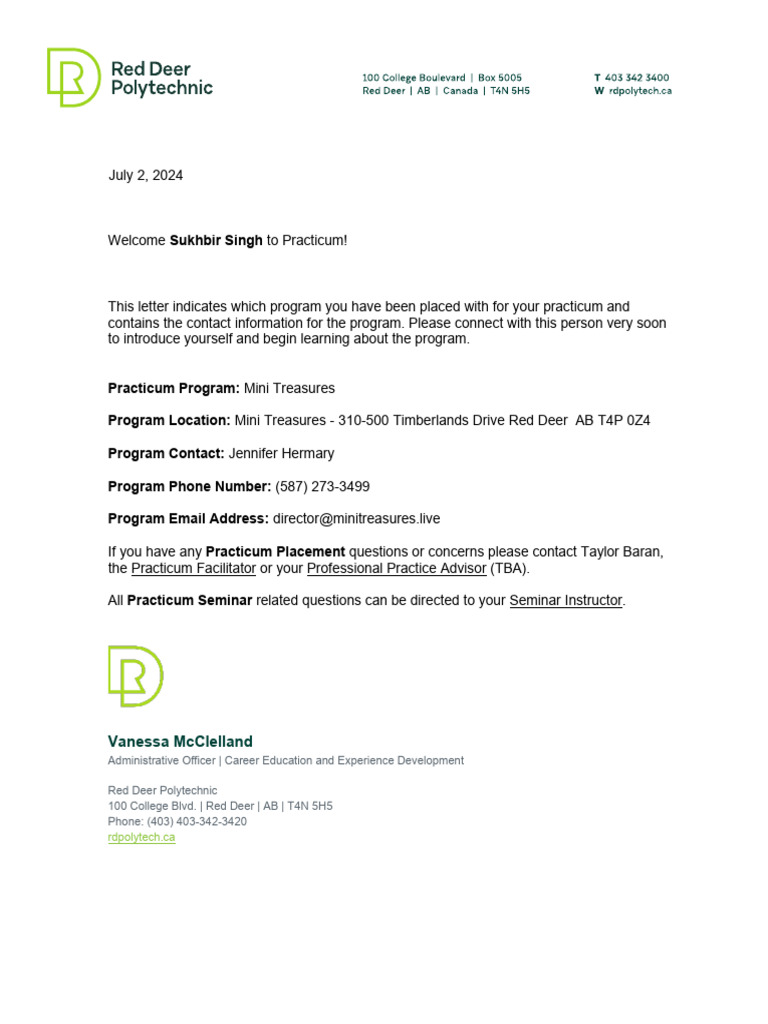 ELCC Placement Letter Summer 2024 | PDF | Social Science