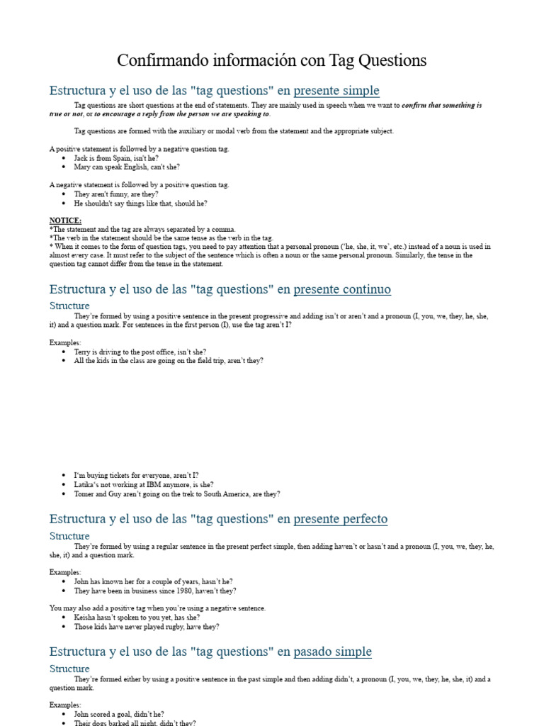 BOARDGAME - Confirmando información con Tag Questions | PDF | Verb | Semantic Units