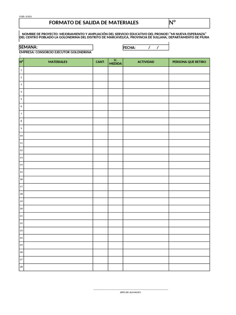 Formato de Salida de Materiales y Herramientas | PDF
