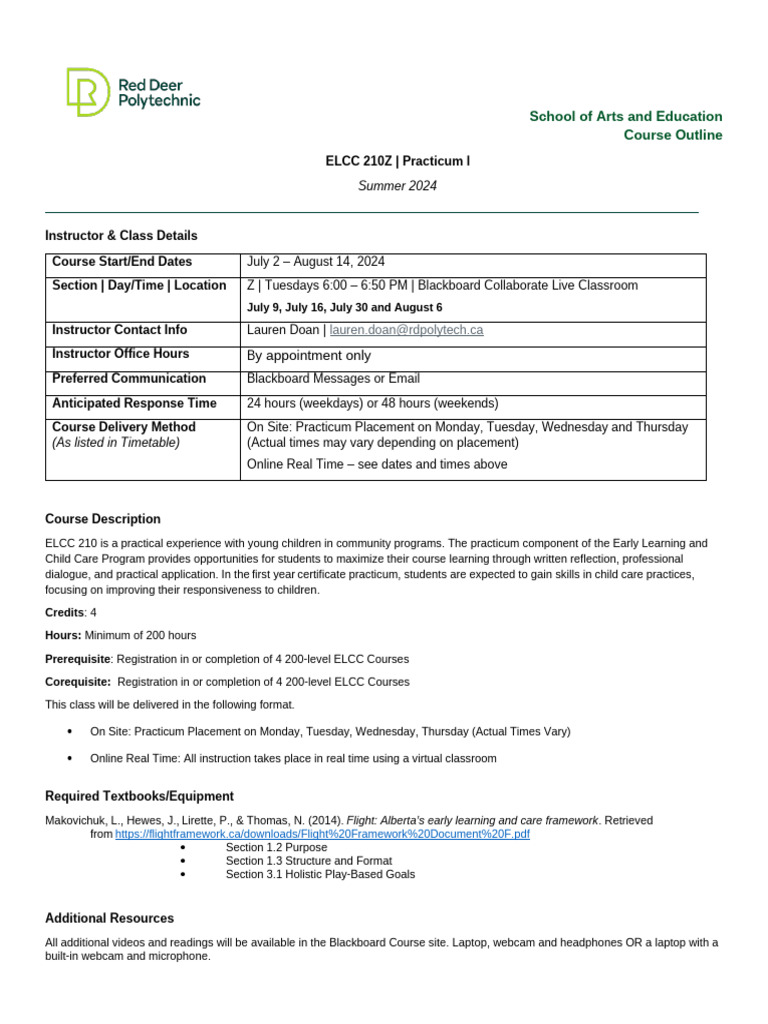 ELCC 210 Practicum Course Outline | PDF | Academic Dishonesty | Plagiarism