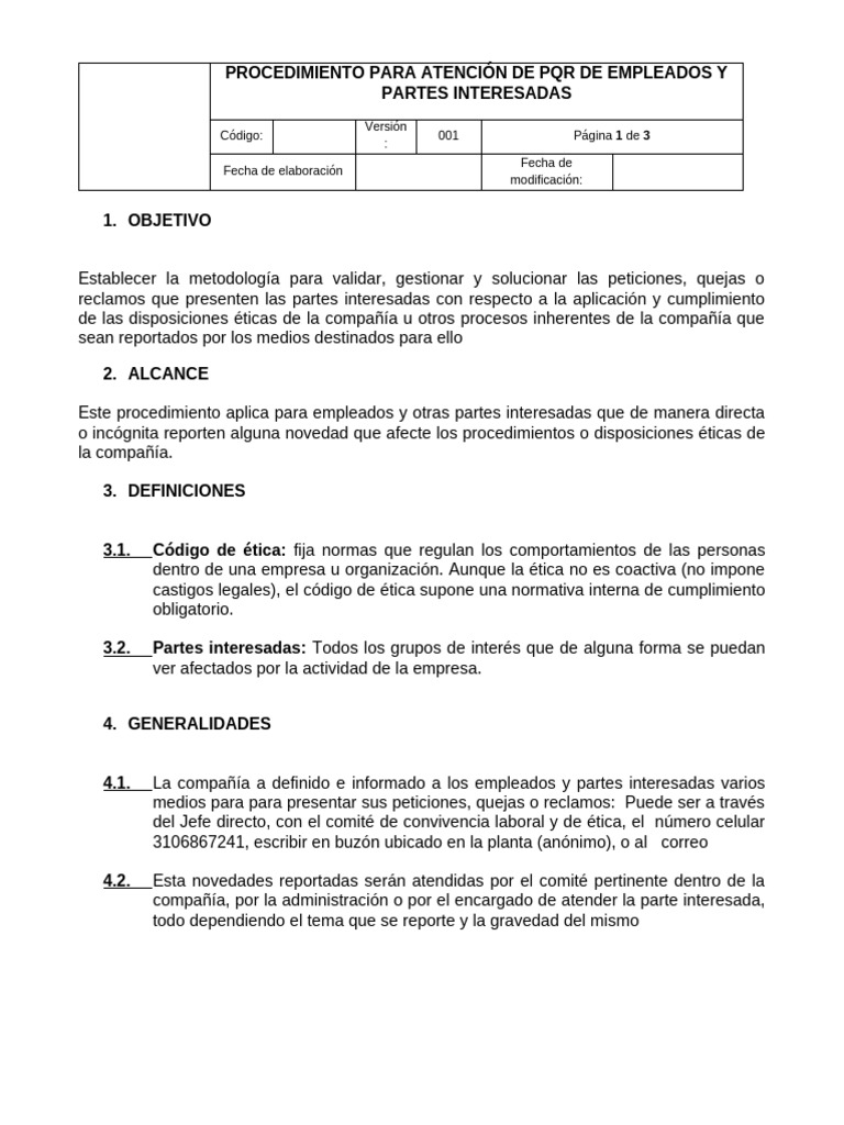 PR-GH-007 PROCEDIMIENTO PARA ATENCIÓN DE PQR EMPLEADOS | PDF PR-GH-007 PROCEDIMIENTO PARA ATENCIÓN DE PQR EMPLEADOS | PDF