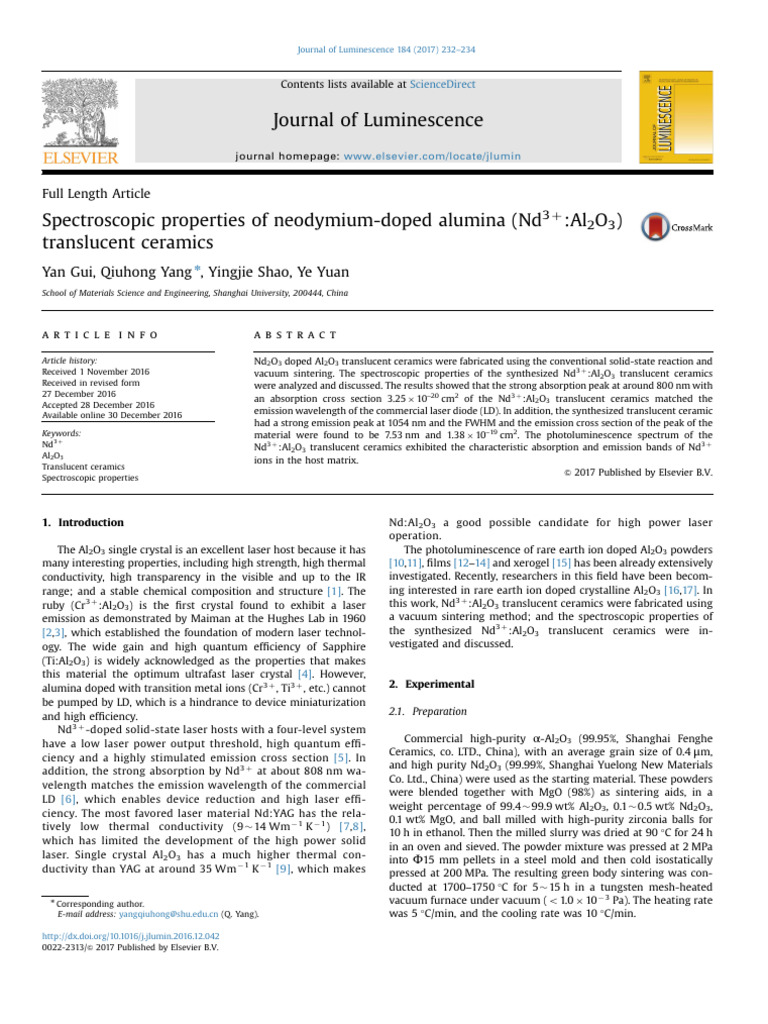 Spectroscopic Properties of Neodymium-Doped Alumina (Nd3+ Al2O3) Translucent Ceramics | PDF ...