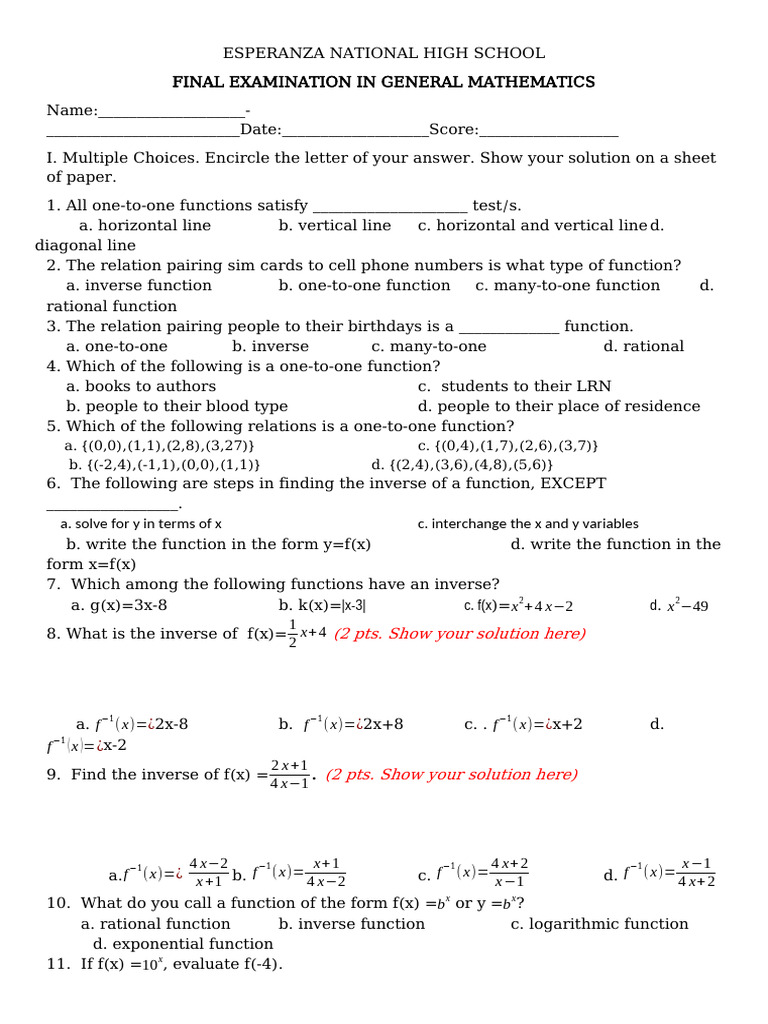 GenMath Final | PDF | Function (Mathematics) | Exponential Function