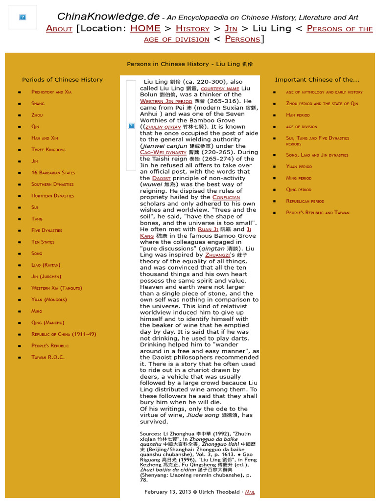 Liu Ling: Daoist Thinker of Jin | PDF | Imperial China