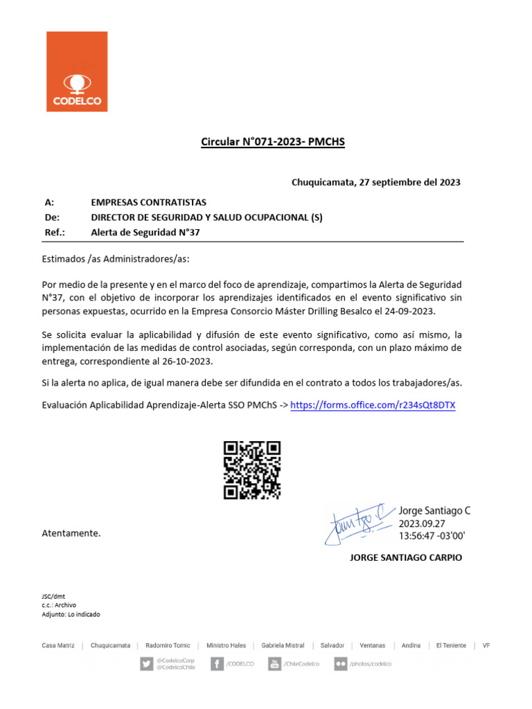 Circular 71-2023 Alerta SSO N37 | PDF
