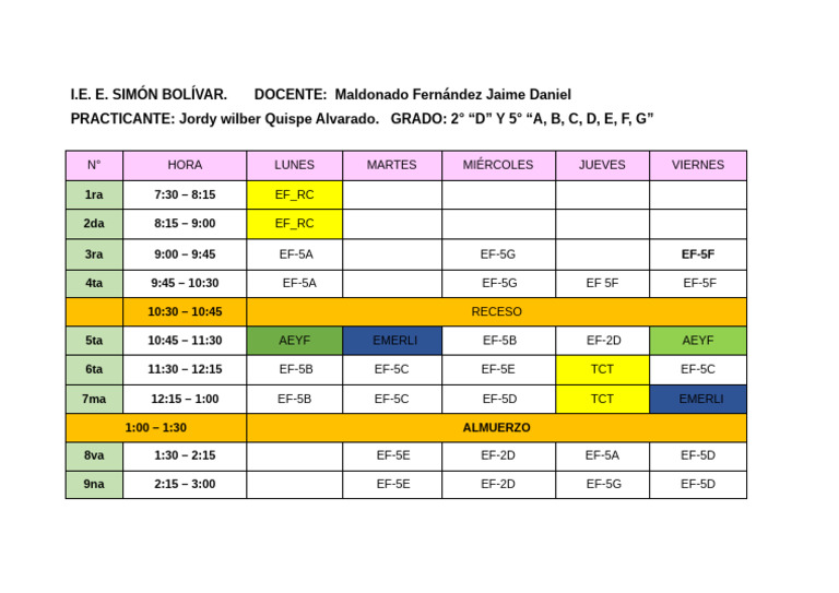 Horario Simon Bolivar | PDF