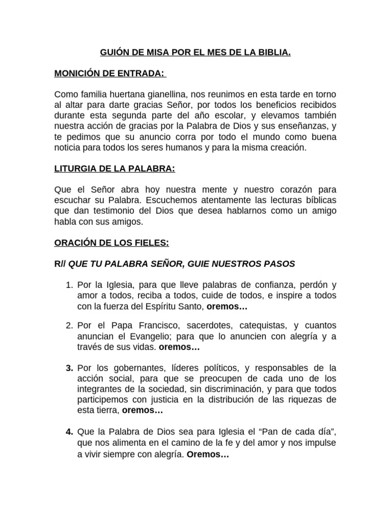Guión de Misa para el Mes de la Biblia | PDF | Estudios de idiomas ...