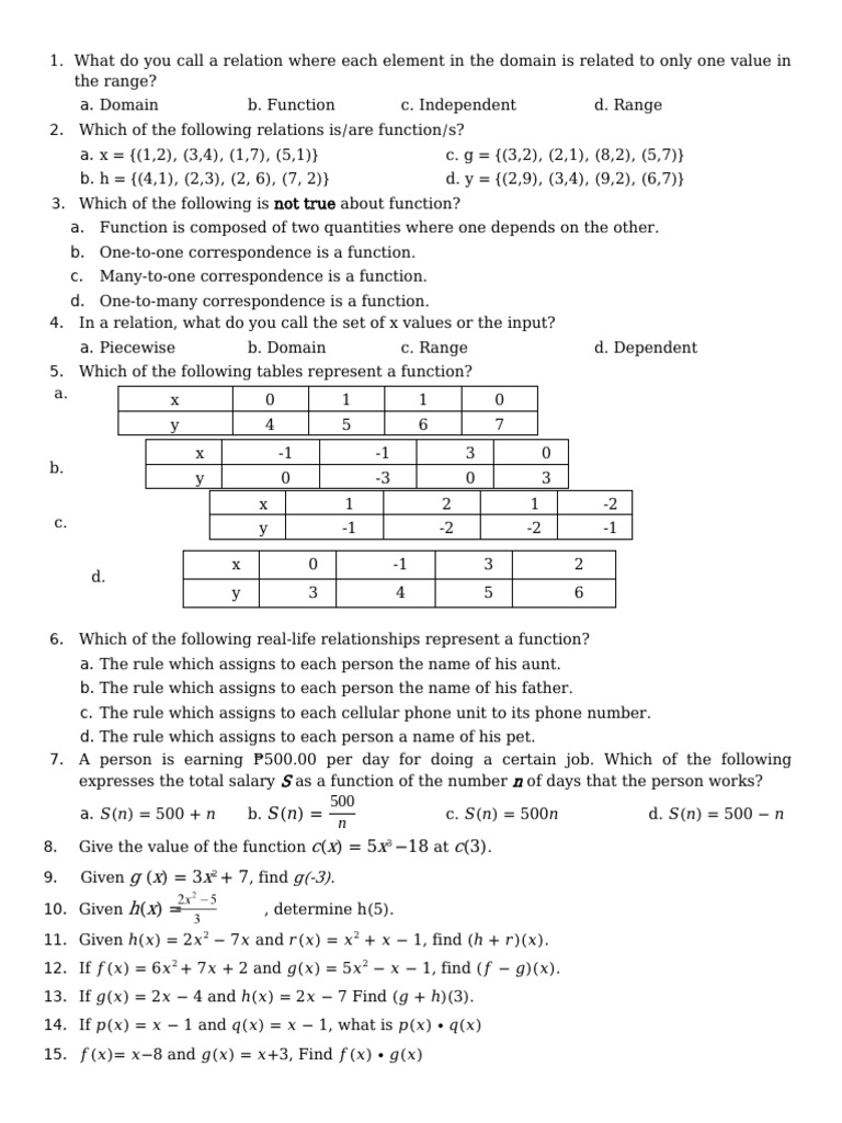 Gen - Math11.Review - Long Quiz | PDF | Function (Mathematics) | Equations