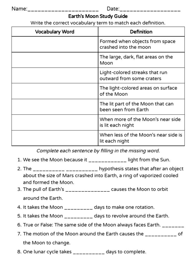 Earth's Moon Study Guide | PDF
