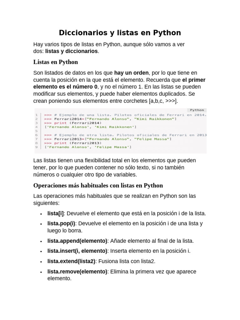 Diccionarios y Listas en Python | PDF | Python (lenguaje de ...