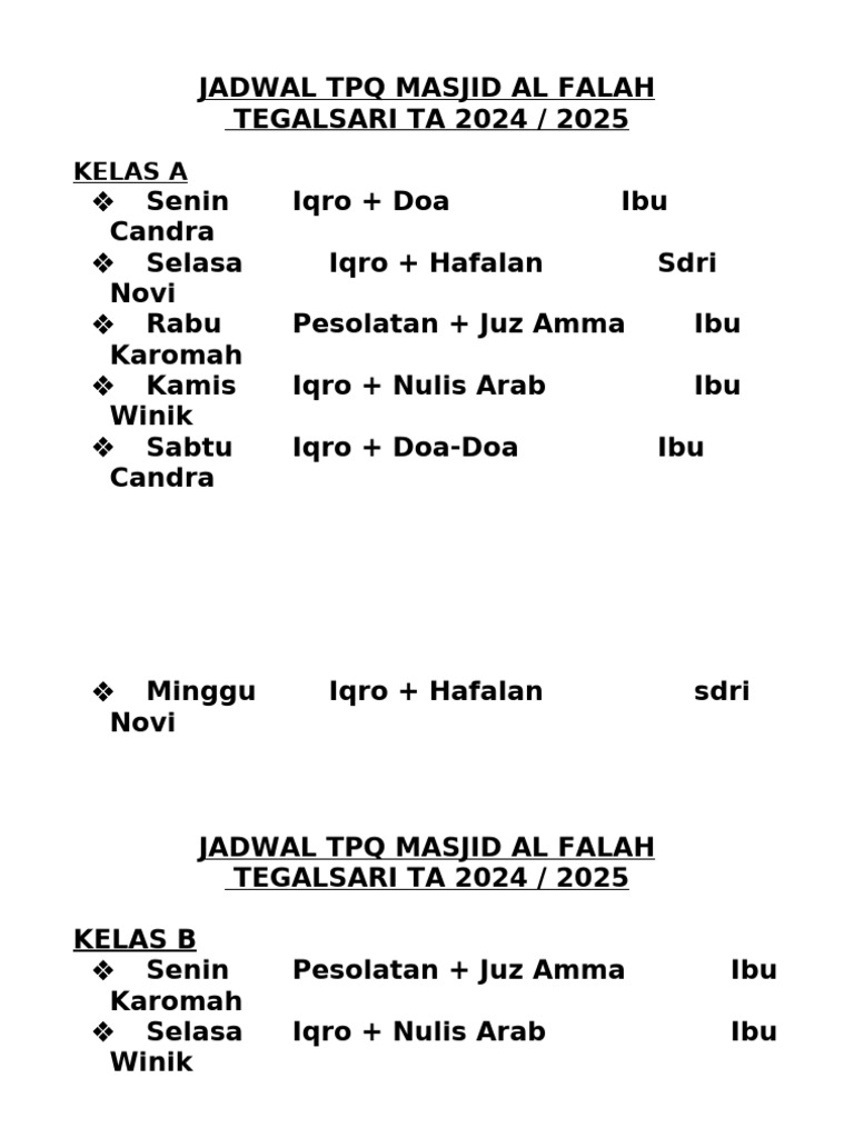 Jadwal TPQ Masjid Al Falah | PDF