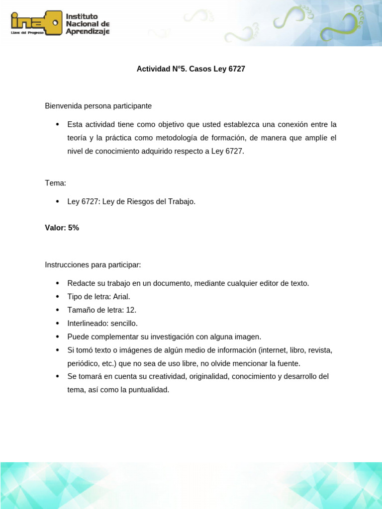 Actividad N°5. Casos Ley 6727 | PDF