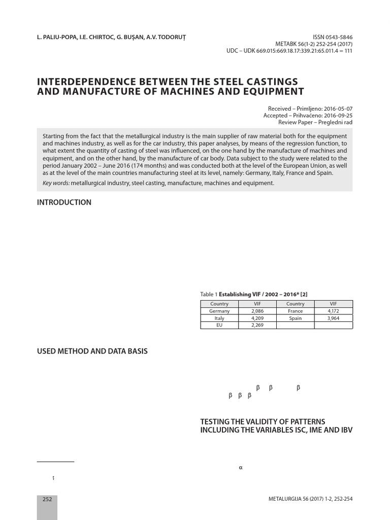 Interdependence Between The Steel Castings and Manufacture of Machines and Equipment | PDF | F ...